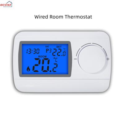 China Riseem Wired Electric Heat Programmable Boiler Room Thermostat 230V ABS  For Gas Boiler for sale