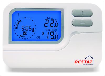 China LED Blue Backlight Programmable Thermostat With Manual Override Mode for sale