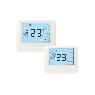 China LCD Touch Screen Wired Room 7 Day Programmable Thermostat Mounts On Wall Or Junction Box Powered By 2 AAA Alkaline Batteries Or 18 30 VAC NEC Class II for sale