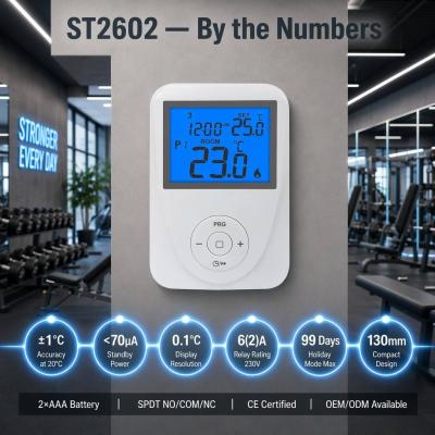 China Temperature measurement accuracy ±1°C at 20°C Underfloor Heating Room Programmable Thermostat with Display Temperature Range 0°C 40°C in 0.1°C Increments and Standby Current Lighting Current ≤ 7mA for sale