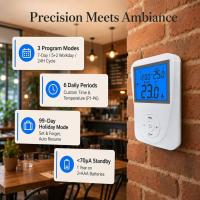 China Temperature measurement accuracy ±1°C at 20°C Underfloor Heating Room Programmable Thermostat with Display Temperature Range 0°C 40°C in 0.1°C Increments and Standby Current Lighting Current ≤ 7mA for sale