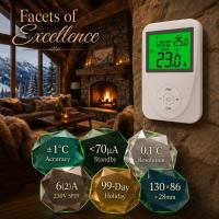 China 130 X 86 X 28 Mm Underfloor Heating Room 7 Day Programmable Thermostat for Underfloor Heating Systems Display Temperature Range 0°C 40°C in 0.1°C Increments for sale