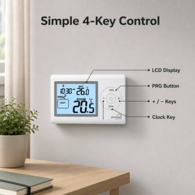 China Riseem Temperature Controller Heating 7 Day Programmable Thermostat with Heat and Cool Switch for sale