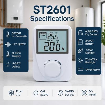 China Display Temperature Range 3°C to 37°C Digital Room Boiler Thermostats White Color Compact Size Temperature Management Solutions for sale