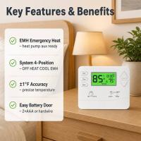China Riseem 1 Amp Per Terminal Load Rating Heat Pump Thermostat for System Operation in Conventional Or Heat Pump Applications for sale