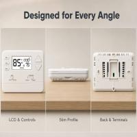 China Riseem ±1°C Accuracy Heat Pump 7 Day Thermostat for Wall or Junction Box Mounting Means and Conventional or Heat Pump Applications for sale