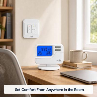 China Riseem White ABS 868Mhz RF Room Wireless Programmable Thermostat Digital Heating And Cooling OEM for sale