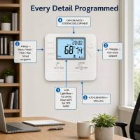 China Blue Backlight Color Wired programmable thermostat including AUTO Fan Operation Mode optimized for heating and cooling system management for sale