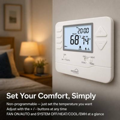 China Hotel and Apartment US Style Heat Pump Non programmable Energy Saving 24V 2 Heat 1 Cool Wired Thermostat for Commercial Applications for sale