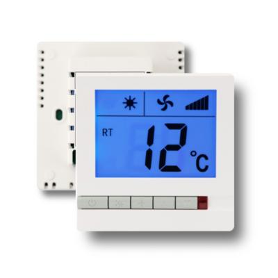 China 230V Digital Electric Room Thermostat for Fan Coil Units - 86×86×15mm White LCD Controller with 6A Switchable Current for sale