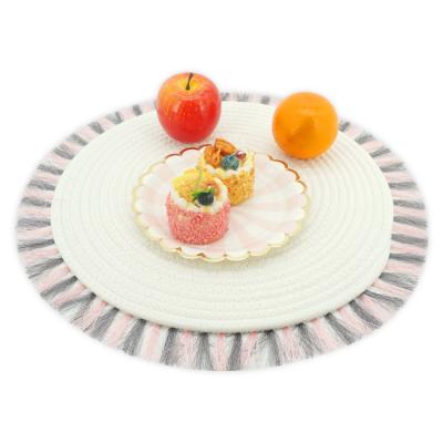 China 15 Inch Table Round Placemats Boho Cotton Woven Washable Tassels For Kitchen Dining for sale