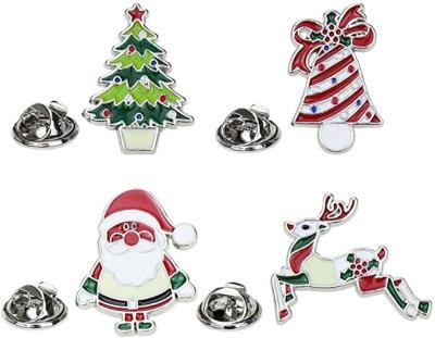 China Christmas decoration metal tree Santa Claus ornament brooch lapel badge enamel pin for Xmas gift for sale