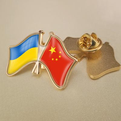 China Ukraine Friendship Flag Badge Two Countries Friendly Custom Metal Badge for sale