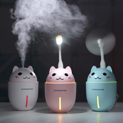 China 3 in 1 320ML USB Air Humidifier Ultrasonic Cool-Mist Adorable Pet Mini Humidifier With LED Light Mini USB Fan for sale