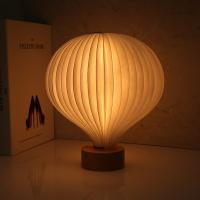 China Bedside Real Wood Table Lamp Creative Hot Air Balloon Design Dupont Paper Night Lights Gifts for sale