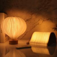 China Bedside Real Wood Table Lamp Creative Hot Air Balloon Design Dupont Paper Night Lights Gifts for sale