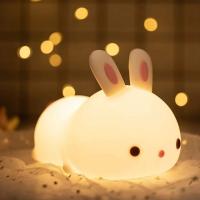 China Soft Silicone Rabbit Kids Nursery Bedside Nightlight Lamp Gifts Touch Sense RGB LED Bunny Night Light for sale
