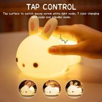 China Soft Silicone Rabbit Kids Nursery Bedside Nightlight Lamp Gifts Touch Sense RGB LED Bunny Night Light for sale