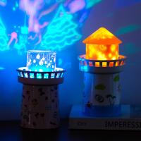 China 2022 Creative Gift 360 degree Rotating Watchtower Projection lamp 1500mAh Rechargeable sleeping Night Light Music Box Fo for sale