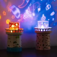 China 2022 Creative Gift 360 degree Rotating Watchtower Projection lamp 1500mAh Rechargeable sleeping Night Light Music Box Fo for sale