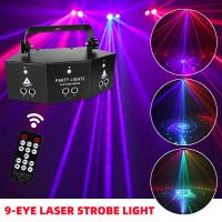 China DJ Disco Laser Light 9 Eyes Laser Strobe Led Party Lights Projector Voice Control DJ Night Club Bar Decoration Strobe li for sale