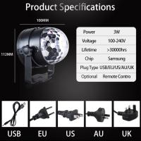 China RGB Disco Ball Party Lights DJ Disco Light LED Projector Strobe Lamp Birthday Party Car Club Bar Karaoke Xmas Sound Acti for sale