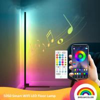 China Dropshipping Nordic Modern Decorative Smart APP Remote Control  Colorful RGB LED Floor Lamp Tripod Corner Floor Lamp Hom for sale