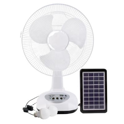 China Hot Solar Desk Fan AC/DC 12-Inch Rechargeable Floor Fan Solar Power Panel Mobile Charging Lighting Desk Fan for sale