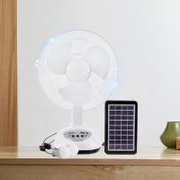 China Hot Solar Desk Fan AC/DC 12-Inch Rechargeable Floor Fan Solar Power Panel Mobile Charging Lighting Desk Fan for sale