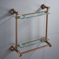 China Stainless Steel Glass Shelf 2 Tier Chrome Shelf with Towel Bars Organizer Wall Mount Shower Storage Gold Finish for sale