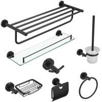 China Modern Design Decor Stainless Steel Black Wall Mount Towel Rack Toilet Holder Bathroom Accessories Set Organizer for sale