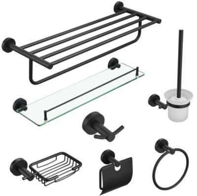 China Modern Design Decor Stainless Steel Black Wall Mount Towel Rack Toilet Holder Bathroom Accessories Set Organizer for sale