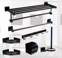 China Modern Design Decor Stainless Steel Black Wall Mount Towel Rack Toilet Holder Bathroom Accessories Set Organizer for sale