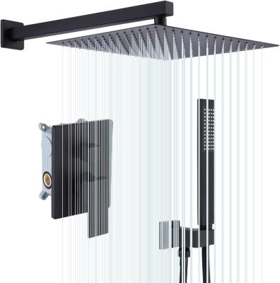 China Bathroom set 12 inch rainfall rain wall mounted faucets column waterfall mixer black shower head for sale