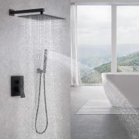 China Bathroom set 12 inch rainfall rain wall mounted faucets column waterfall mixer black shower head for sale