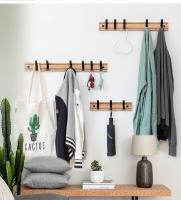 China Coat Hat Hanger for Wall Organized and Storage with Movable Hooks Bamboo Sundries Rack for sale