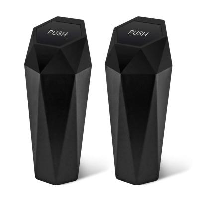 China Leakproof Vehicle Trash Bin Easy Clean Up Car Trash Can with Lid New Car Dustbin Diamond Design for sale