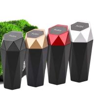 China Leakproof Vehicle Trash Bin Easy Clean Up Car Trash Can with Lid New Car Dustbin Diamond Design for sale