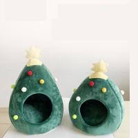 China Hot sell luxury pet bed pp cotton oxford bottom green cat house christmas High quality for sale