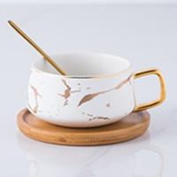 China Wedding Gift bamboo saucer white gold marble turkish coffee set coffee cup and saucer ceramic set for sale