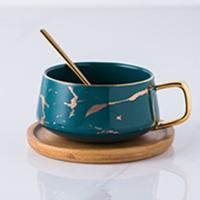 China Wedding Gift bamboo saucer white gold marble turkish coffee set coffee cup and saucer ceramic set for sale