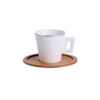 China Embossed Porcelain Cup Set White Turkish Espresso Coffee Cups With Bamboo Saucers for sale