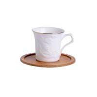 China Embossed Porcelain Cup Set White Turkish Espresso Coffee Cups With Bamboo Saucers for sale
