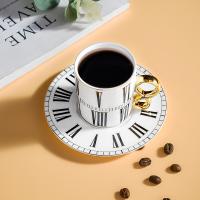 China Ceramic Set of 6 pieces Clock Number Design Gold Handle Modern Luxury Porcelain Espresso Coffee Cups Turkish Coffee cups for sale