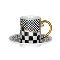 China Ceramic Coffee Cups Set And Saucer 100ml Gold Handle Black Espresso Cup for sale
