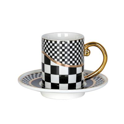 China Ceramic Coffee Cups Set And Saucer 100ml Gold Handle Black Espresso Cup for sale
