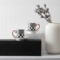 China Ceramic Coffee Cups Set And Saucer 100ml Gold Handle Black Espresso Cup for sale