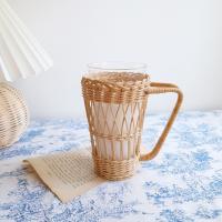 China High End Coffee Tea Clear Water Cup Clear Glass Mug With Rattan Holder for sale