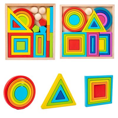 China Wooden Montessori Baby Developmental Toys Art Geometric Creative Puzzle Rainbow for sale