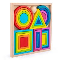 China Wooden Montessori Baby Developmental Toys Art Geometric Creative Puzzle Rainbow for sale